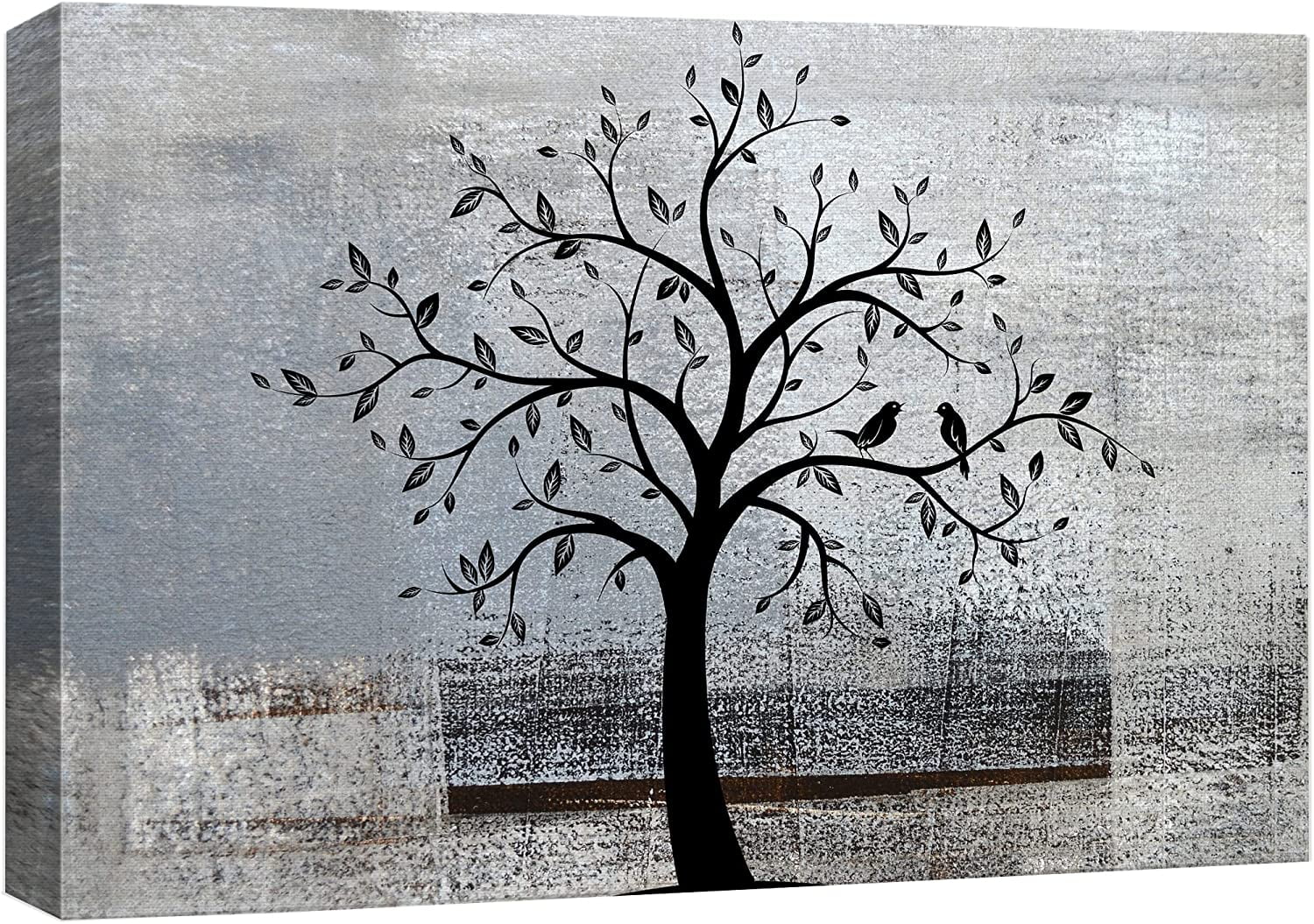 AXXPosters-Canvas Print Wall Art Blue Night Silhouette of Lovers on a Bike with Tree Nature ...