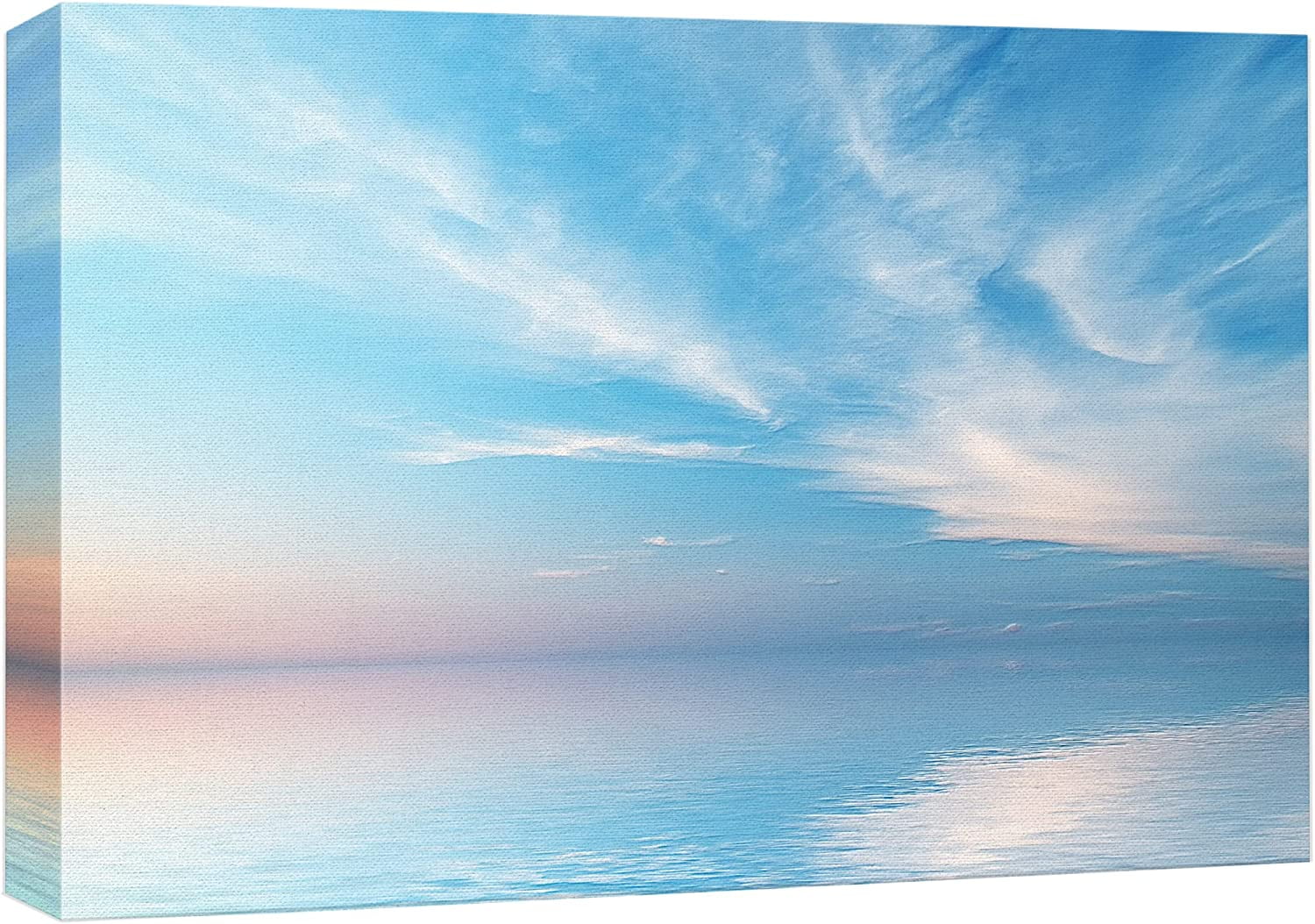 AXXPosters Canvas Print Wall Art Blue & Pink Ocean Horizon with Cloudy ...