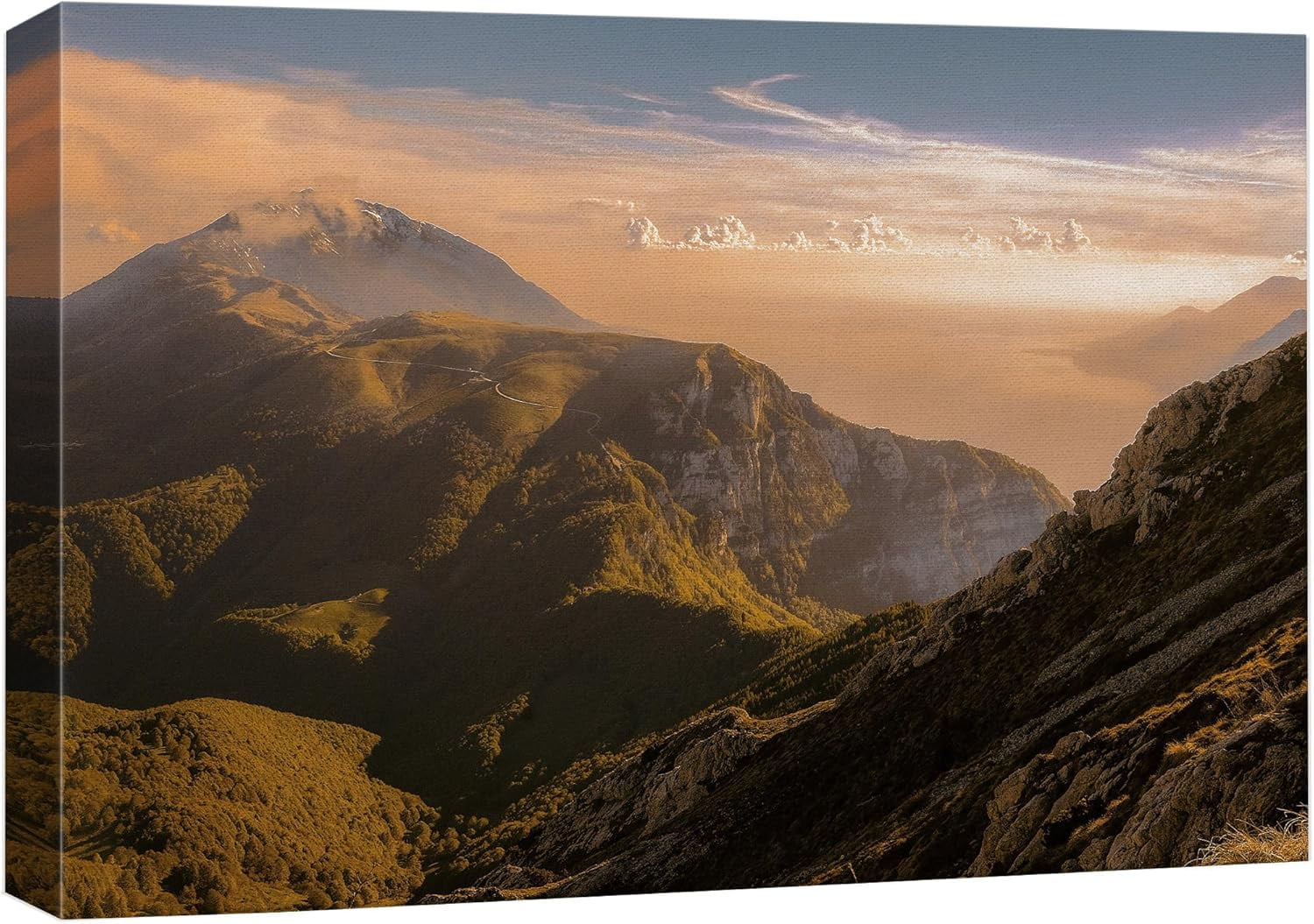 AXXPosters- Canvas Print Wall Art Golden Mountain Landscape Warm Photography Realism Bohemian ...