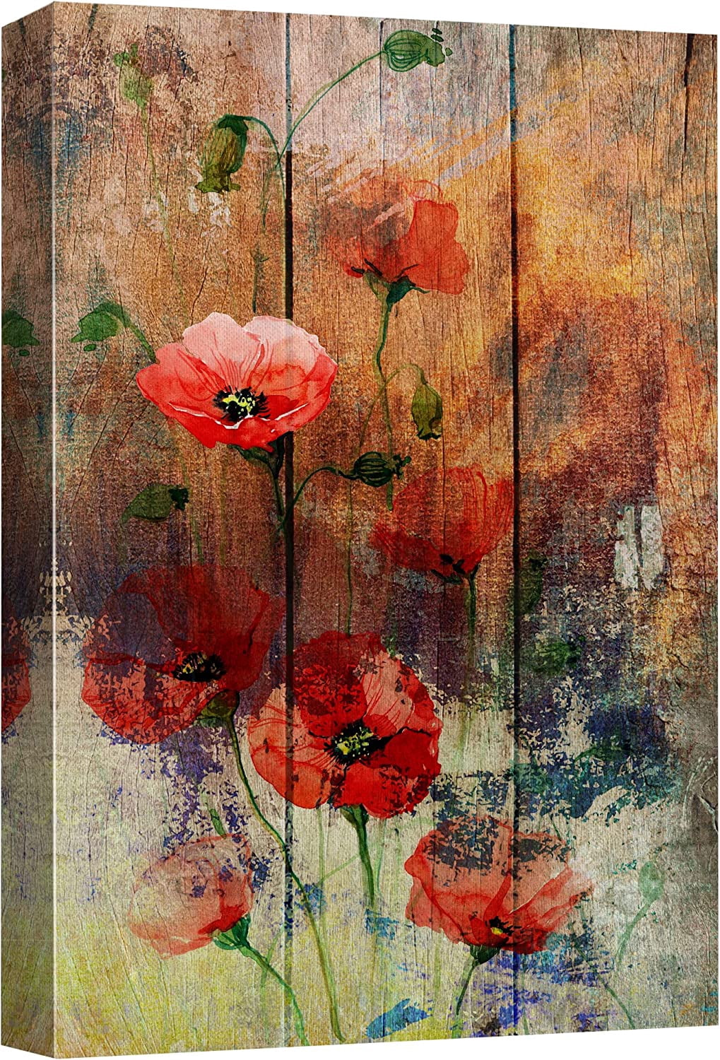 AXXPosters- Canvas Print Wall Art Grunge Watercolor Red Poppy Flowers ...