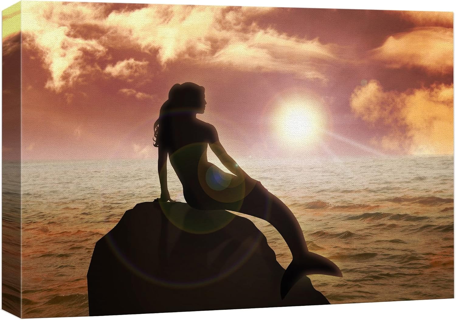 AXXPosters-Canvas Print Wall Art Mermaid on a Rock at Sunset Fantasy ...