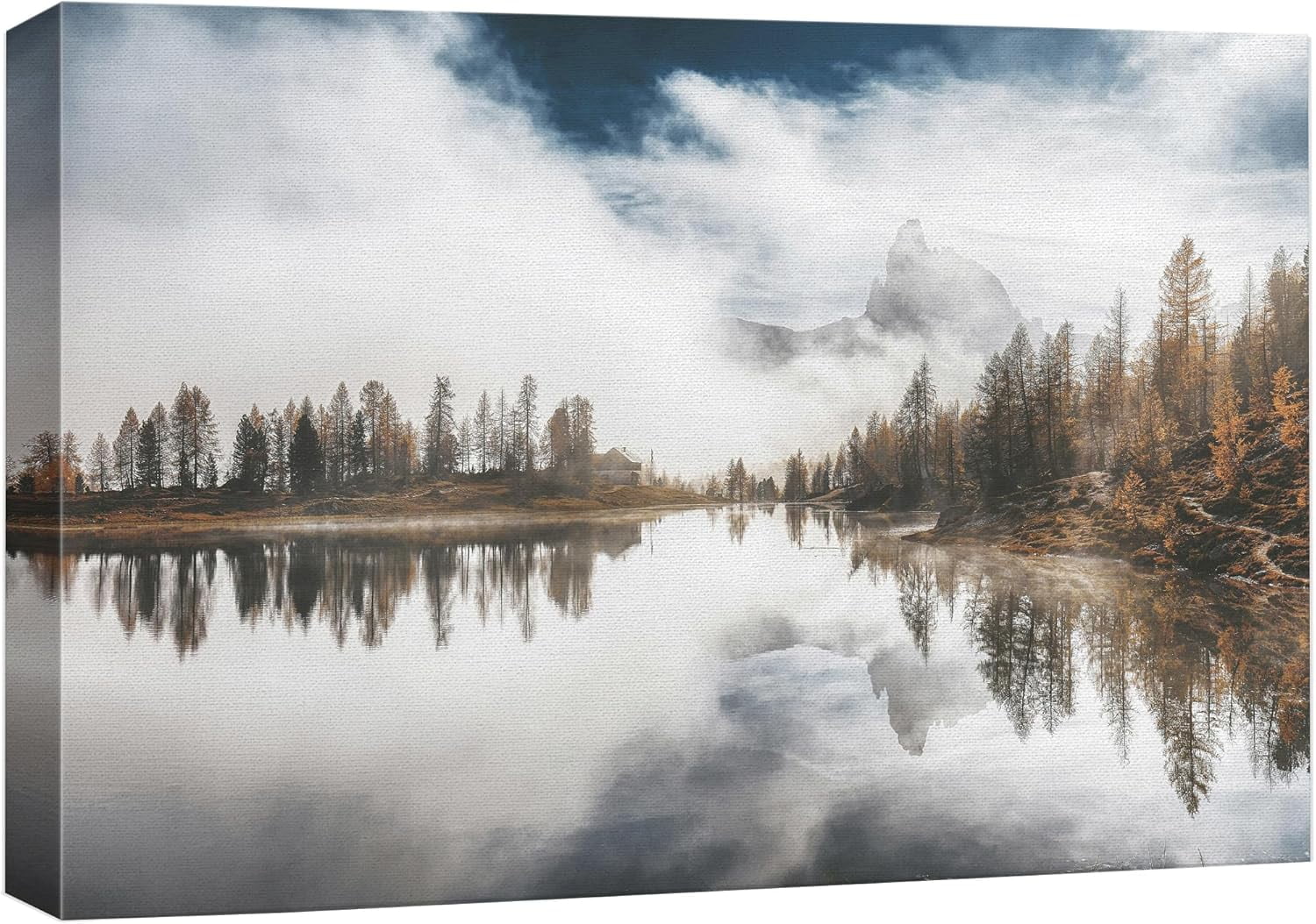 AXXPosters- Canvas Print Wall Art Misty Mountain Reflection Tranquil ...