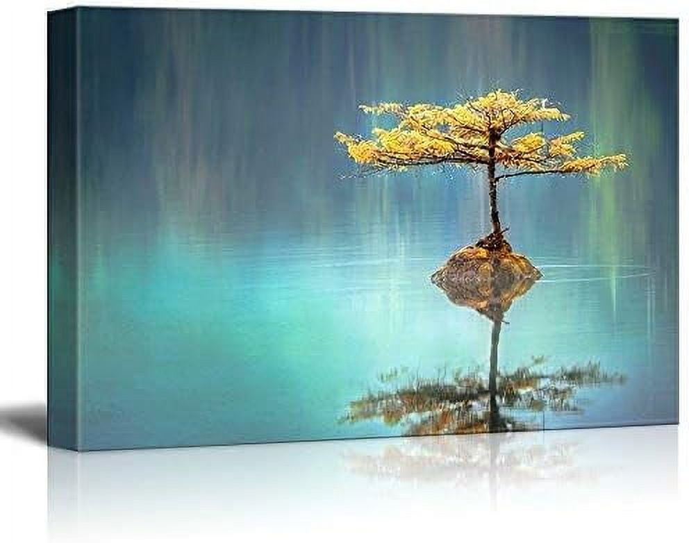 AXXPosters- Canvas Print Wall Art Peaceful Golden Lake at Sea with ...