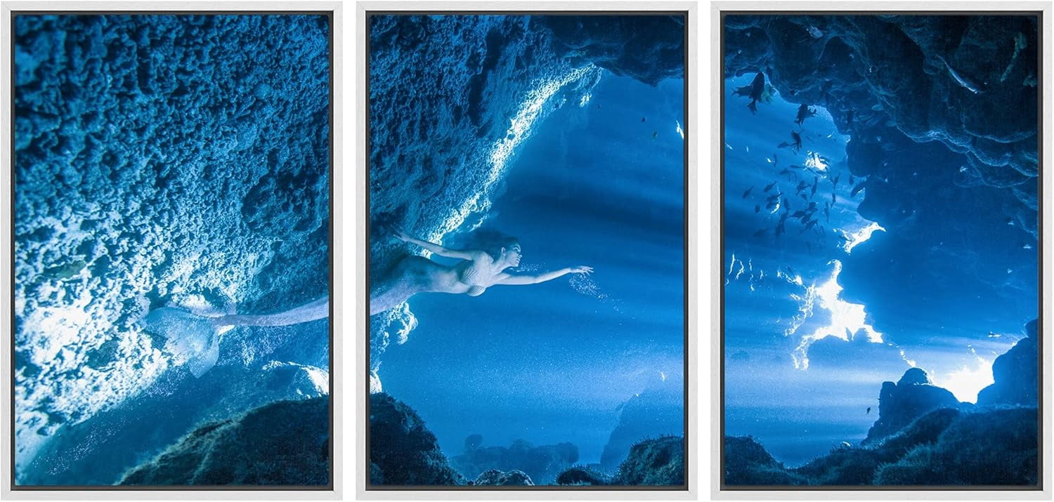 AXXPosters - Canvas Print Wall Art Set Mermaid Swimming Hidden Ocean ...
