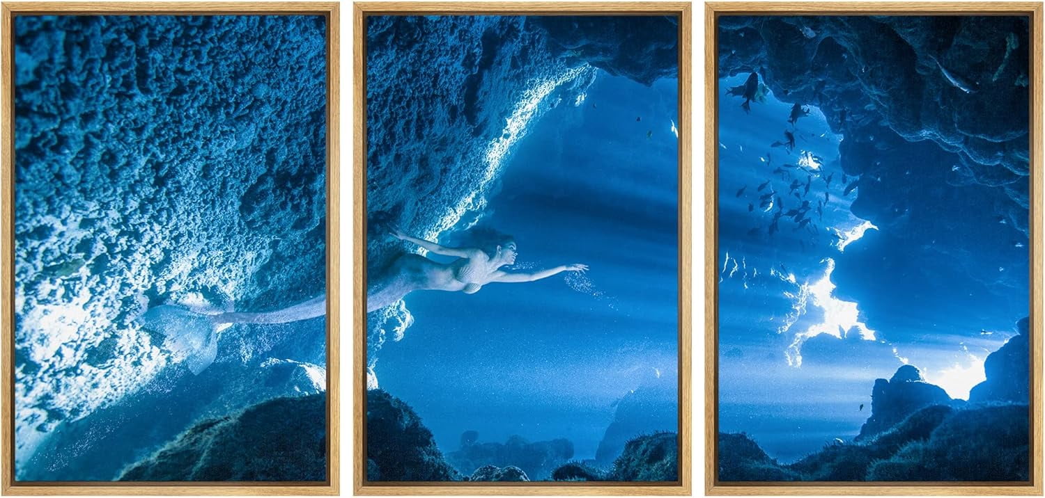 AXXPosters - Canvas Print Wall Art Set Mermaid Swimming Hidden Ocean ...