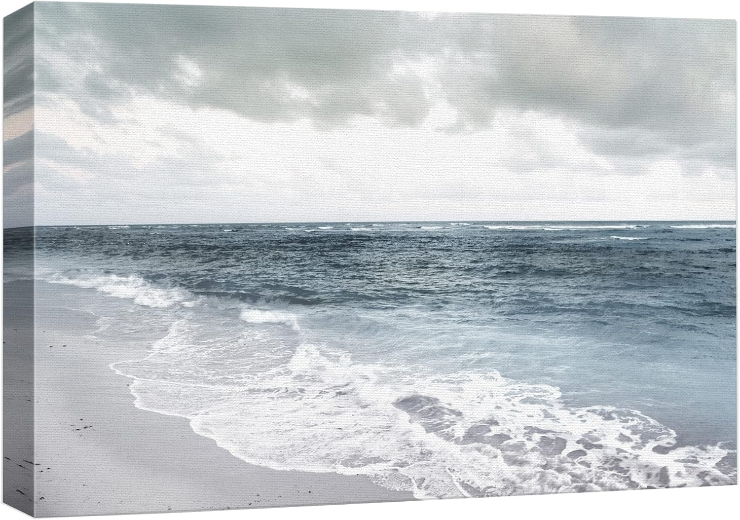 AXXPosters-Canvas Print Wall Art Washed Out Cloudy Gray Beach Shore ...