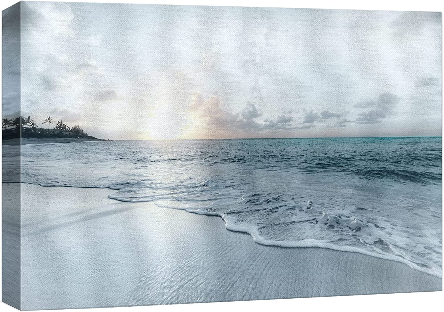 AXXPosters- Canvas Print Wall Art Washed Out Gray Sunset Beach ...