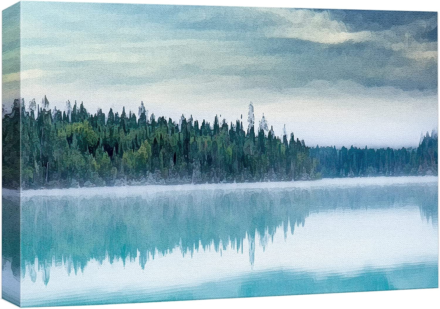 AXXPosters- Canvas Print Wall Art Watercolor Forest & Lake Reflection ...