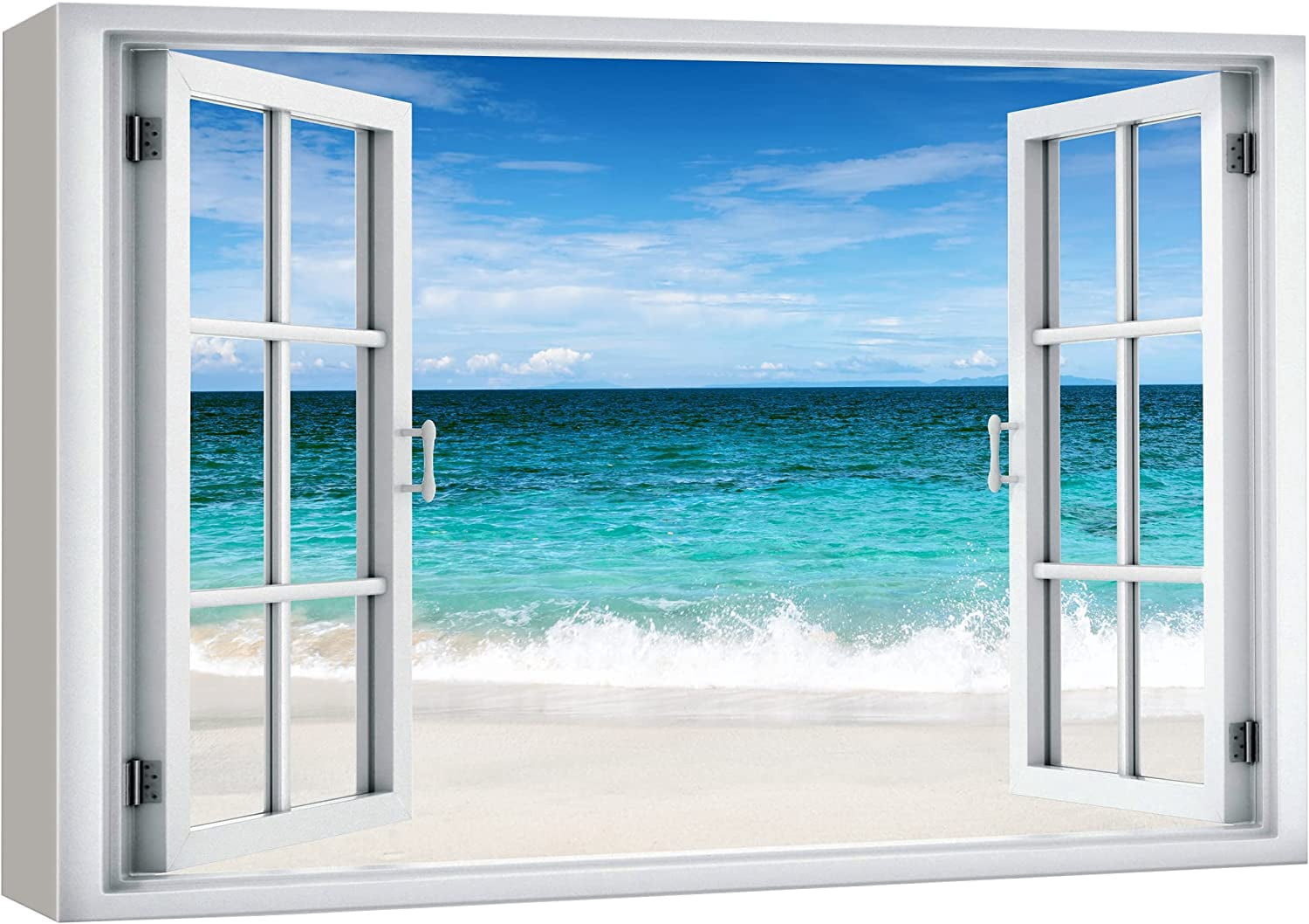 AXXPosters-Canvas Print Wall Art Window View Landscape of Green Palm ...