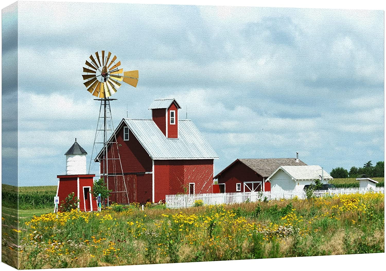 AXXPosters Canvas Prints Wall Art - Beautiful Scenery of Windmill, Barn ...