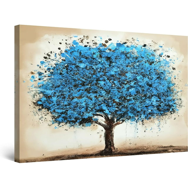 AXXPosters-Canvas Wall Art Abstract - Turquoise Tree Beige Painting ...