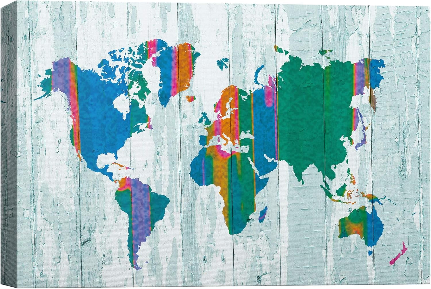 AXXPosters-Canvas Wall Art Blue, Green-Orange World Atlas on Bue ...