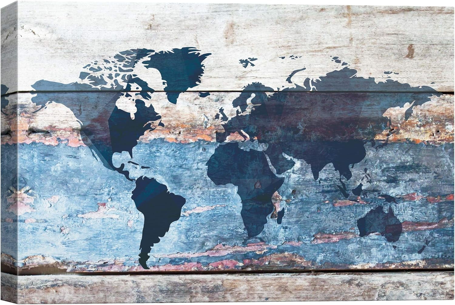 AXXPosters-Canvas Wall Art Blue, Navy-Red World Atlas on Multicolor ...