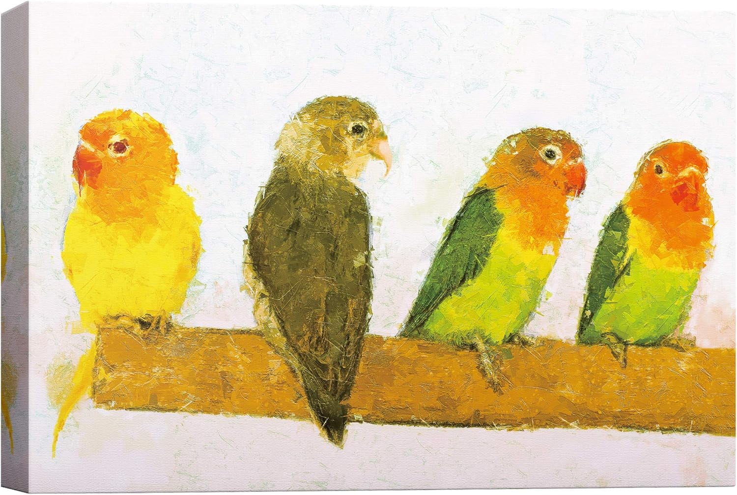 dashuaibi-Canvas Wall Art A Group of Orange Yellow and Green Baby Parrots on Tree Branch Birds ...