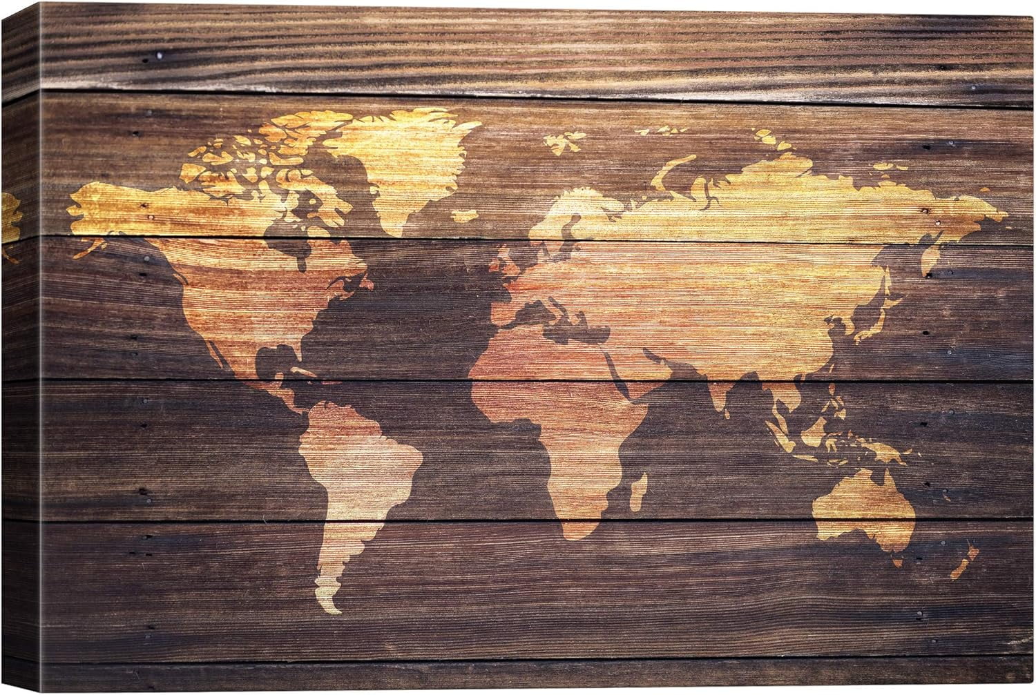 AXXPosters-Canvas Wall Art an Orange World Atlas on Brown Horizontal ...