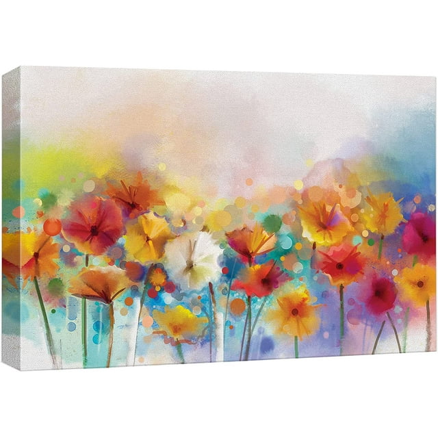AXXPosters-Canvas Wall Art - Watercolor Style Various Colord Flowers ...