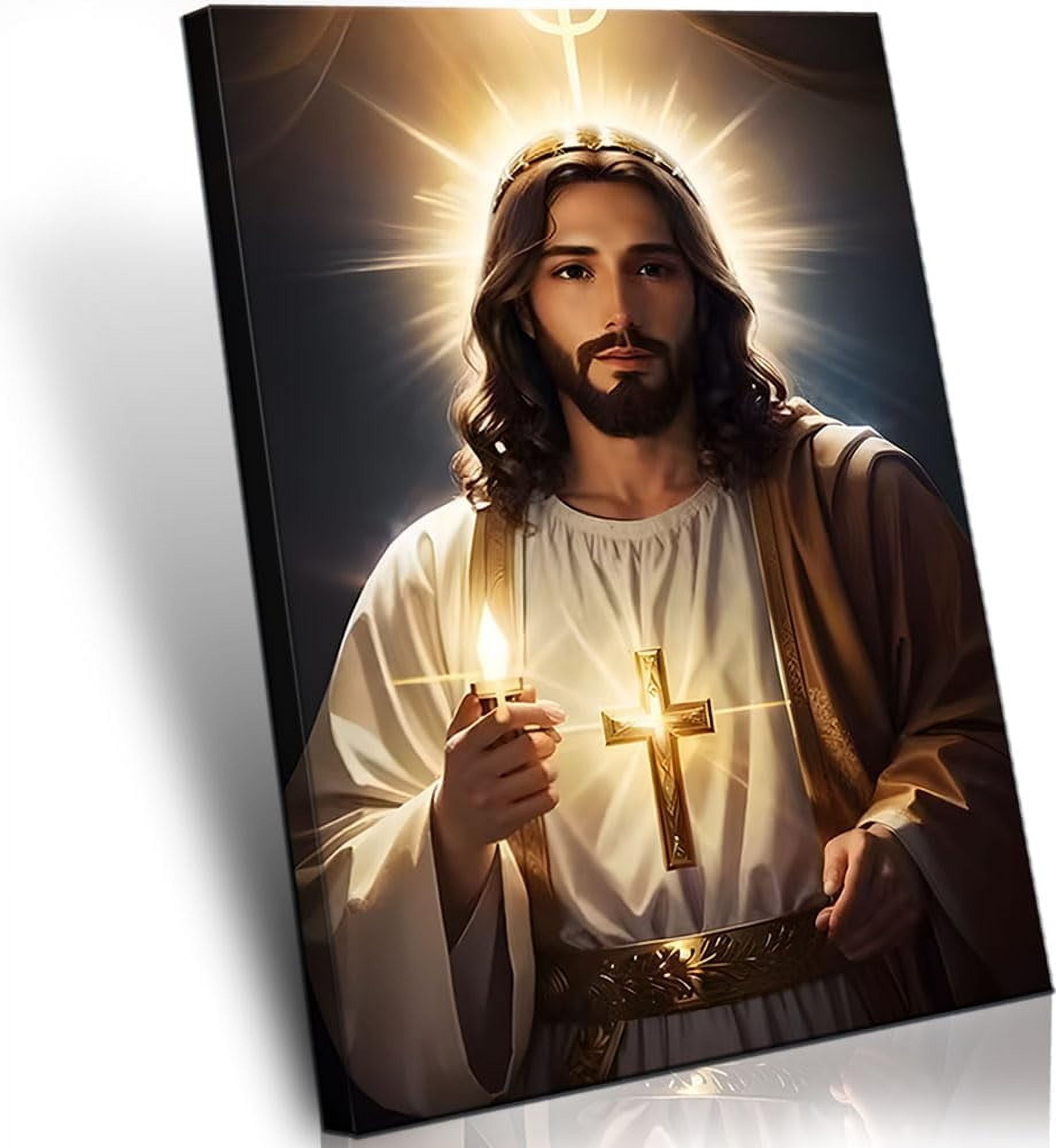 AXXPosters- Catholic Jesus Lights Candles Wall Art God Print on Canvas ...