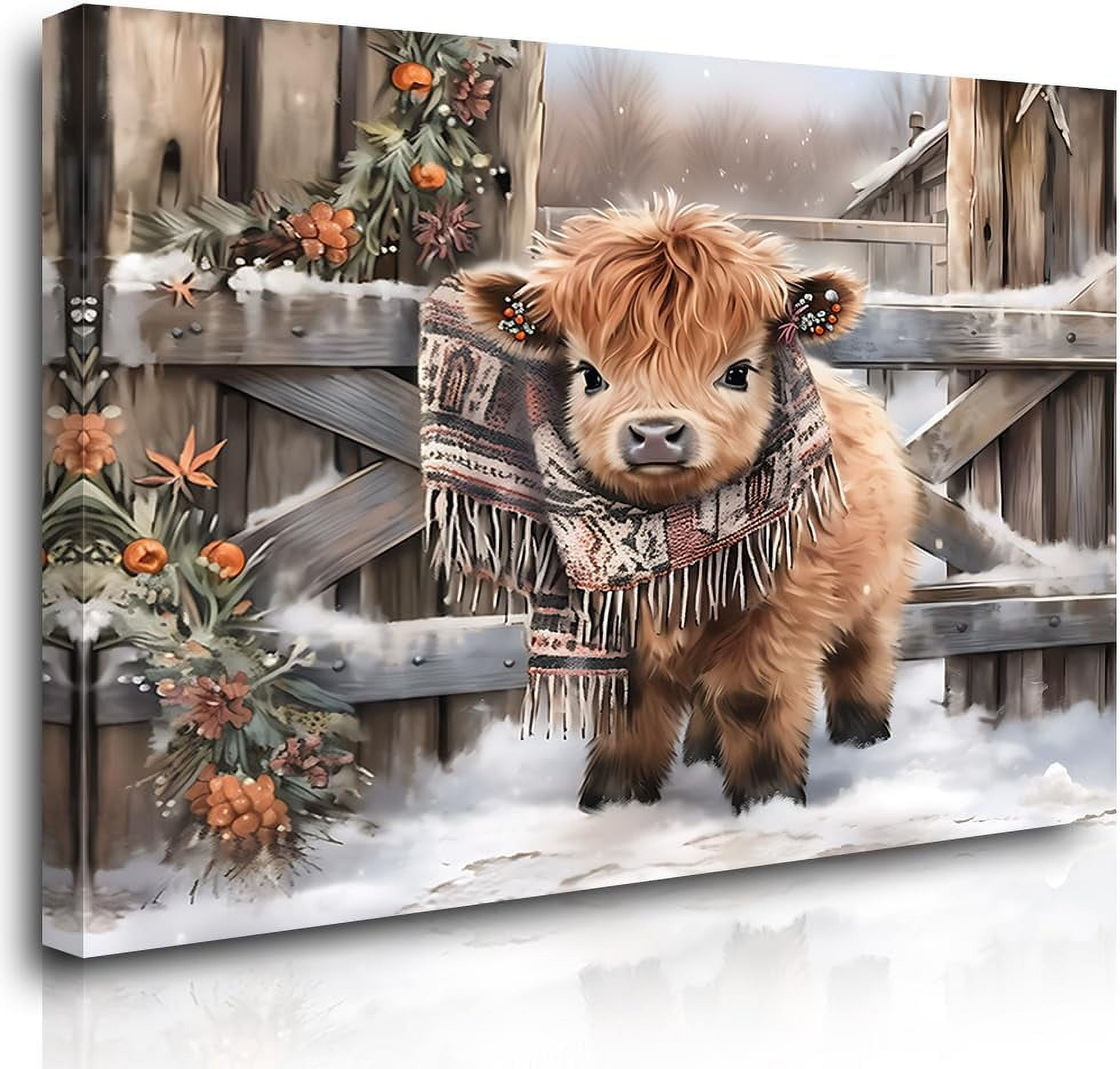 AXXPosters Christmas Highland Cow Wall Art Baby Cow Canvas Prints ...