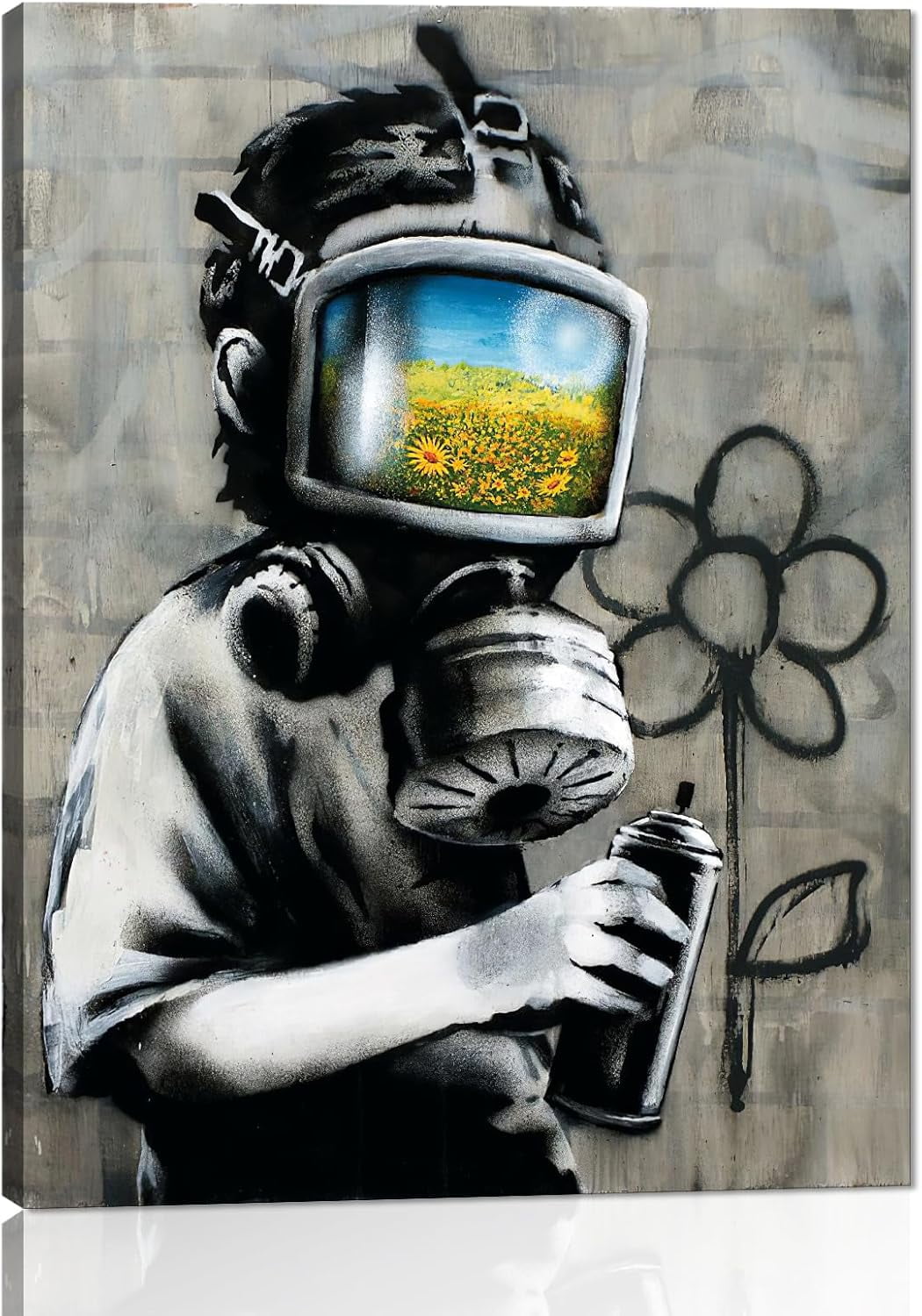 AXXPosters- Classic BANKSY Canvas Sunflower Field Mask Wall Art Print ...