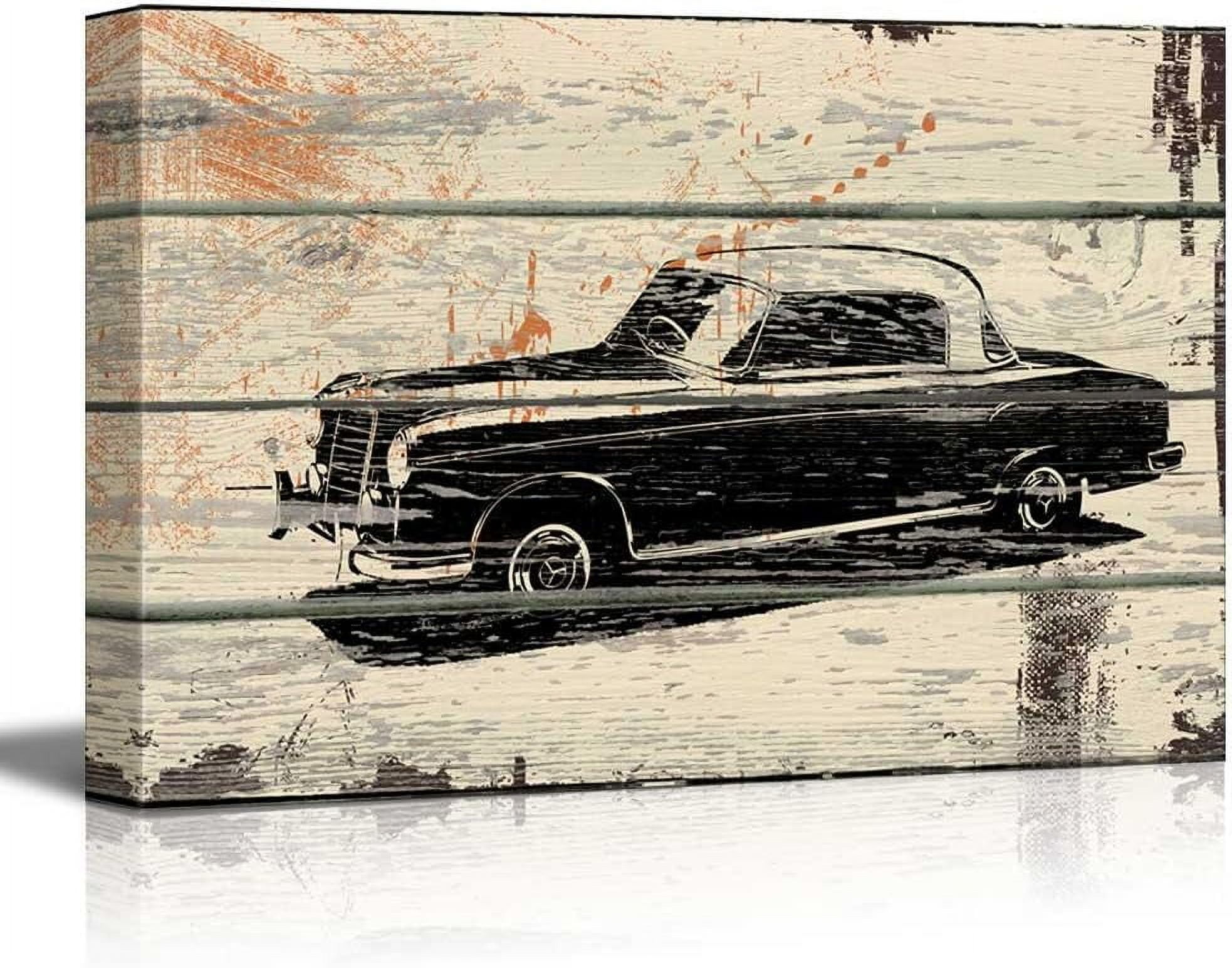 AXXPosters-- Classic Mercedes Woodcut Print Artwork - Rustic Canvas ...