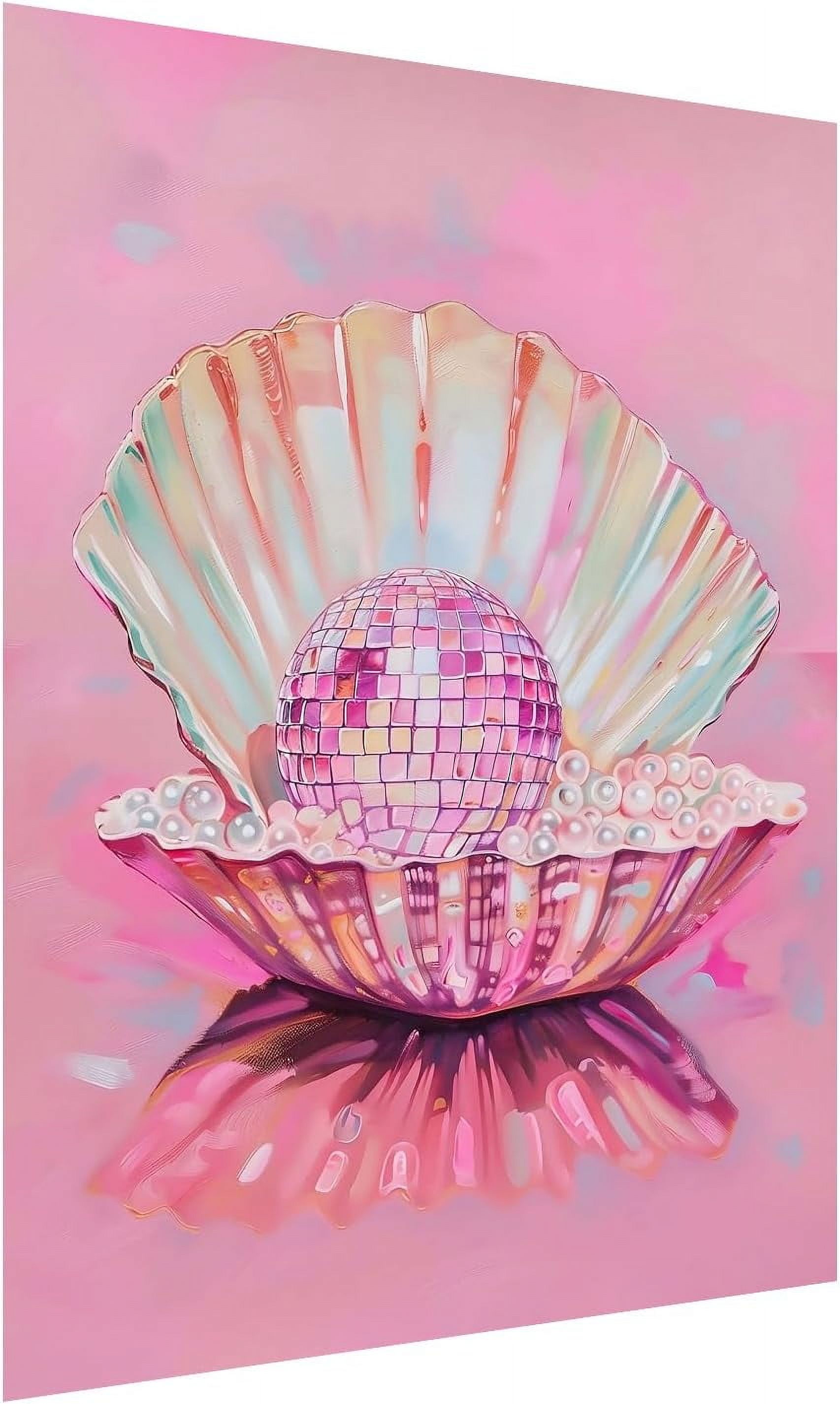 AXXPosters Coastal Preppy Wall Art,Seashell Disco Ball,Beachy Room ...