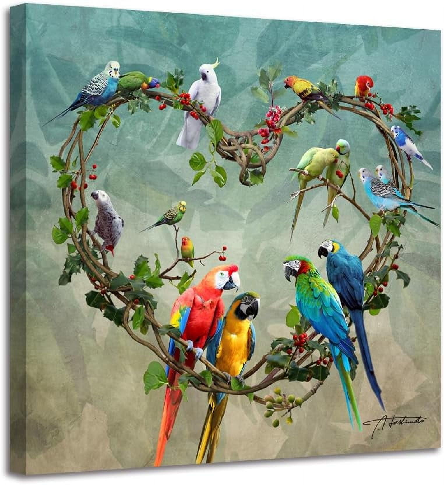 AXXPosters-Colorful Parrots Canvas Wall Art, 12 x 12 inches, Tropical ...