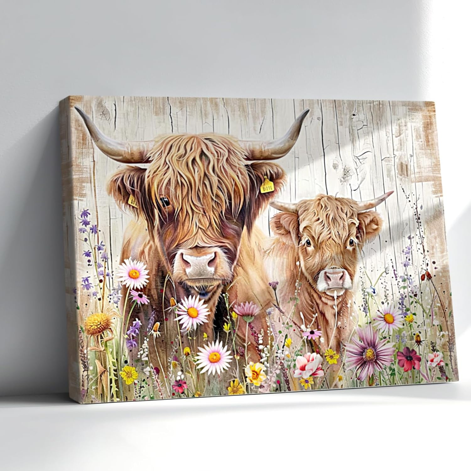 AXXPosters Cow Pictures Watercolor Wildflower Wall Art Bathroom ...