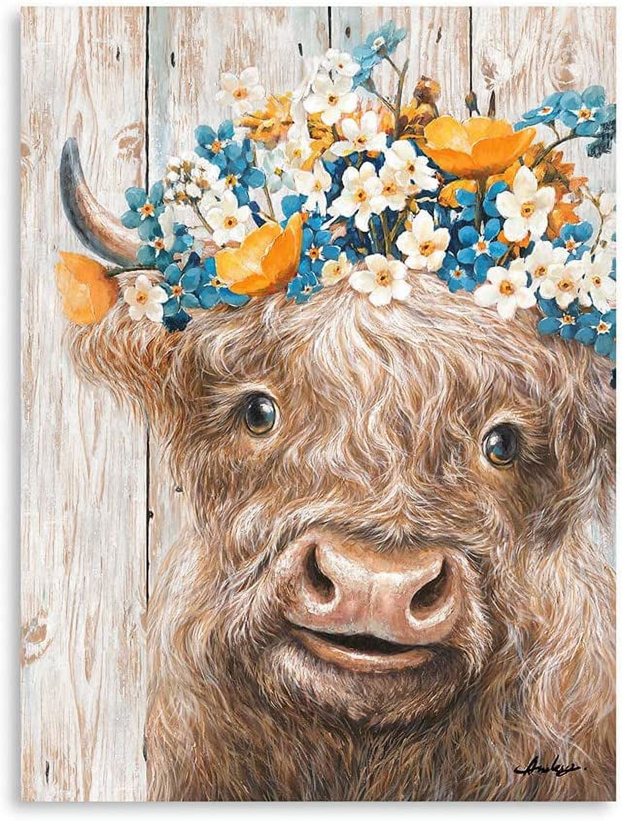 AXXPosters-Cow Wall Art Farmhouse Decor: Rustic Pretty Furry Cattle ...