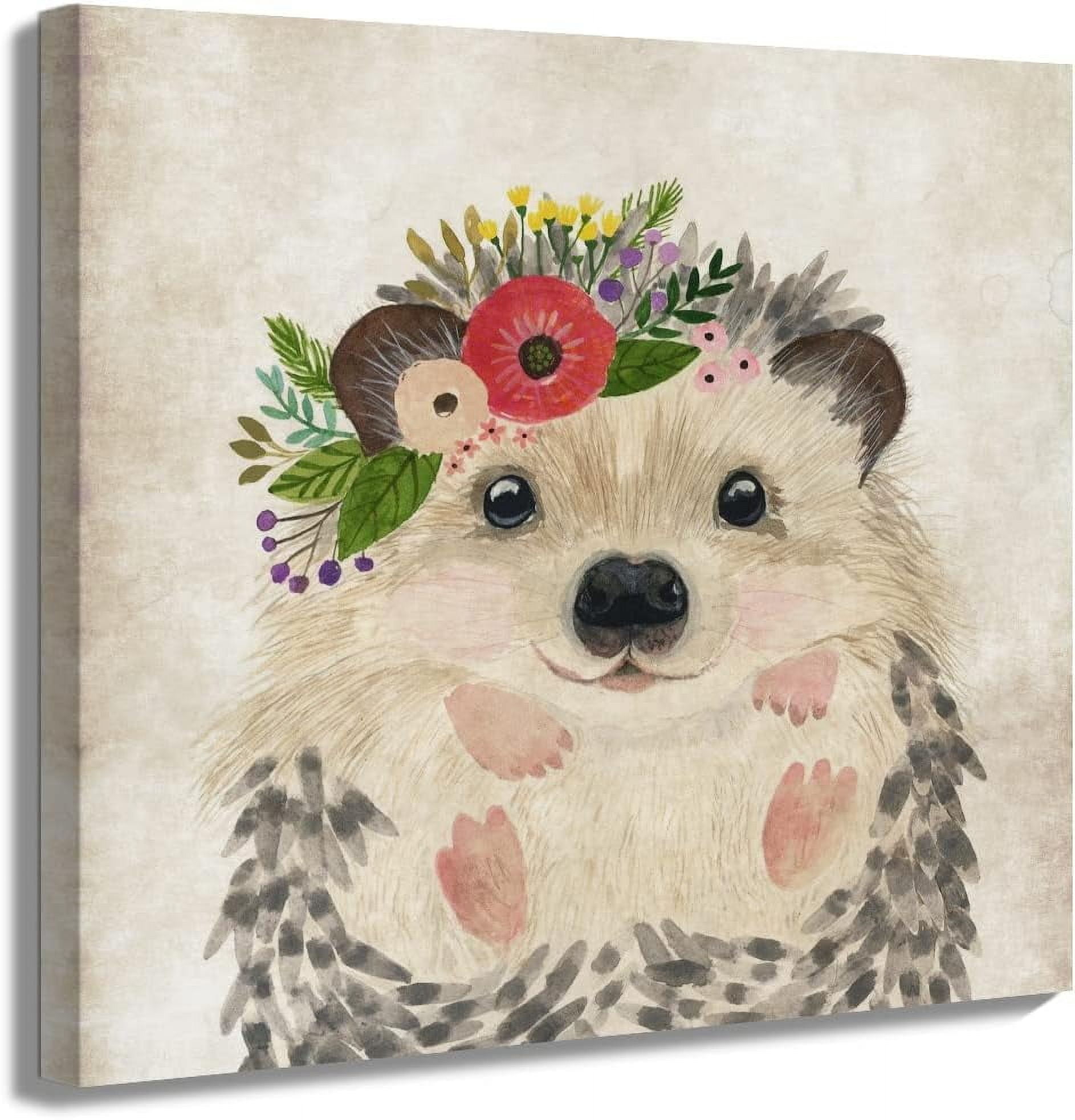 AXXPosters-Cute Hedgehog Print Wall Art Retro Animal Portrait Poster ...