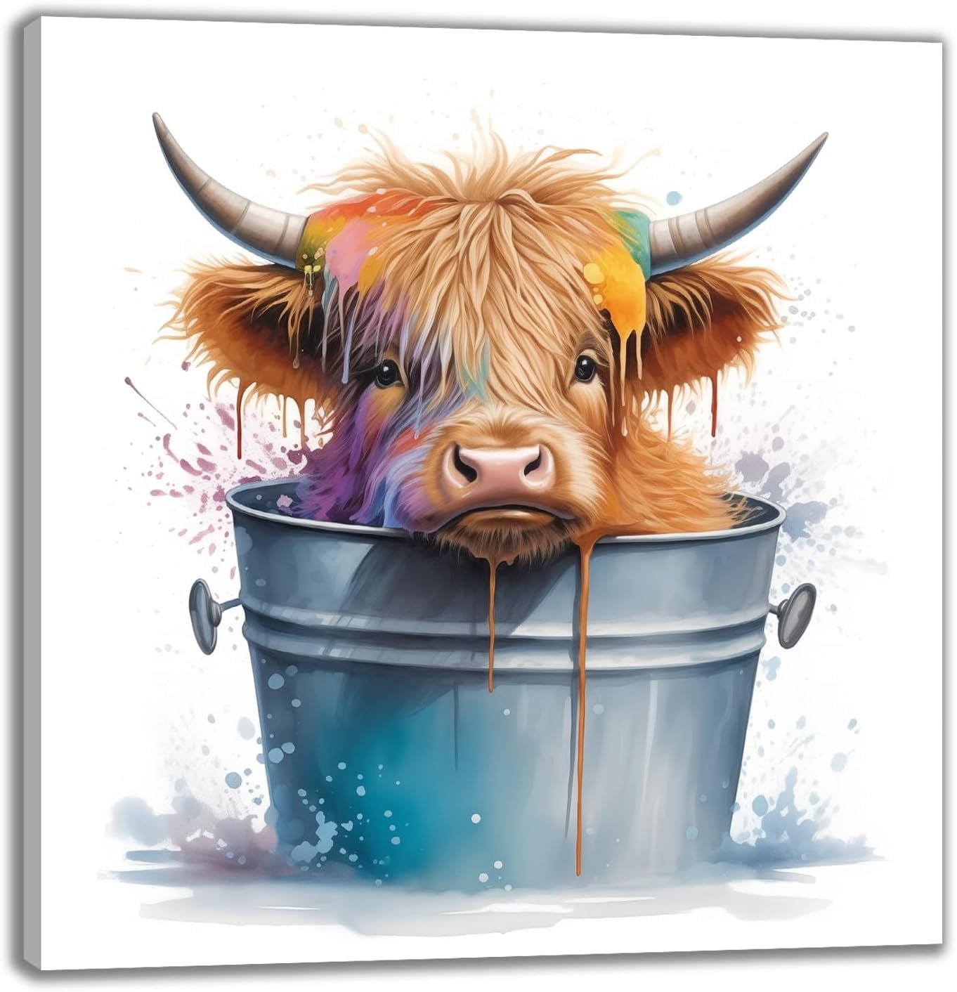 AXXPosters Cute Highland Cow Canvas Wall Art, Colorful Baby Highland ...