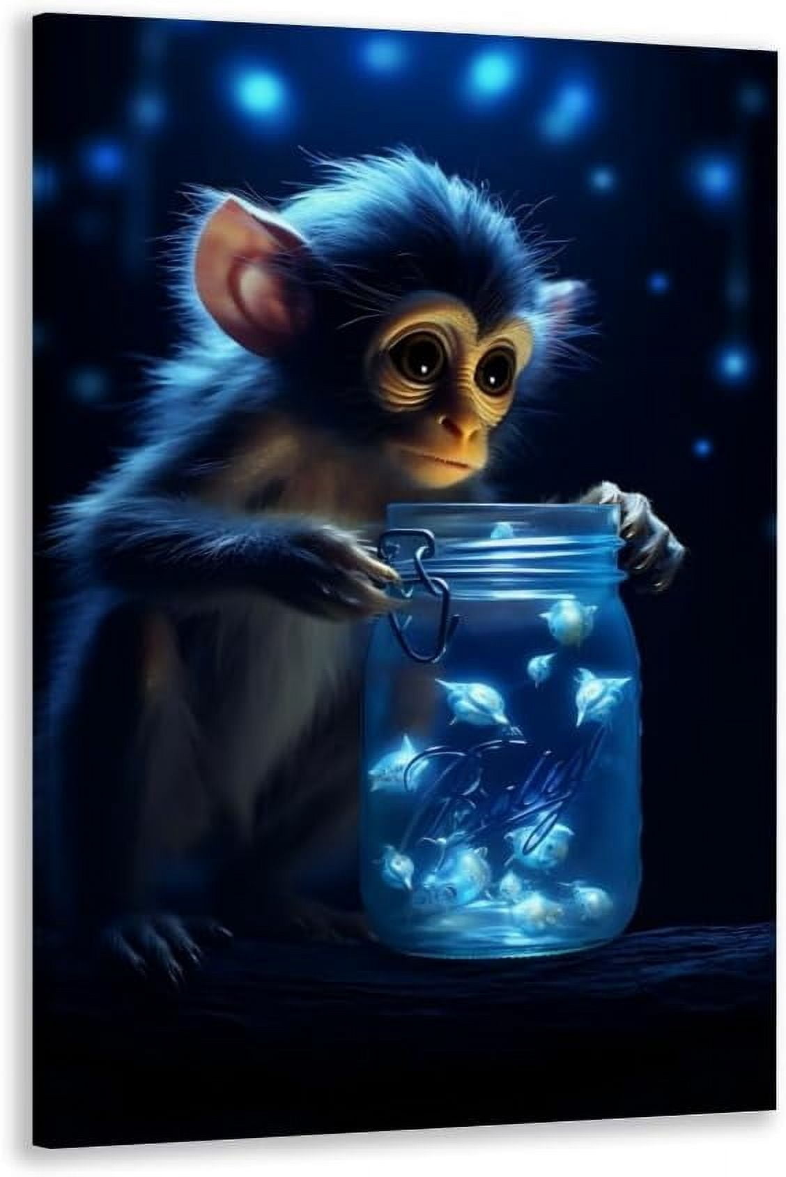 AXXPosters Cute Monkey Luminous Glow Poster Animal Wall Decor Cartoon ...
