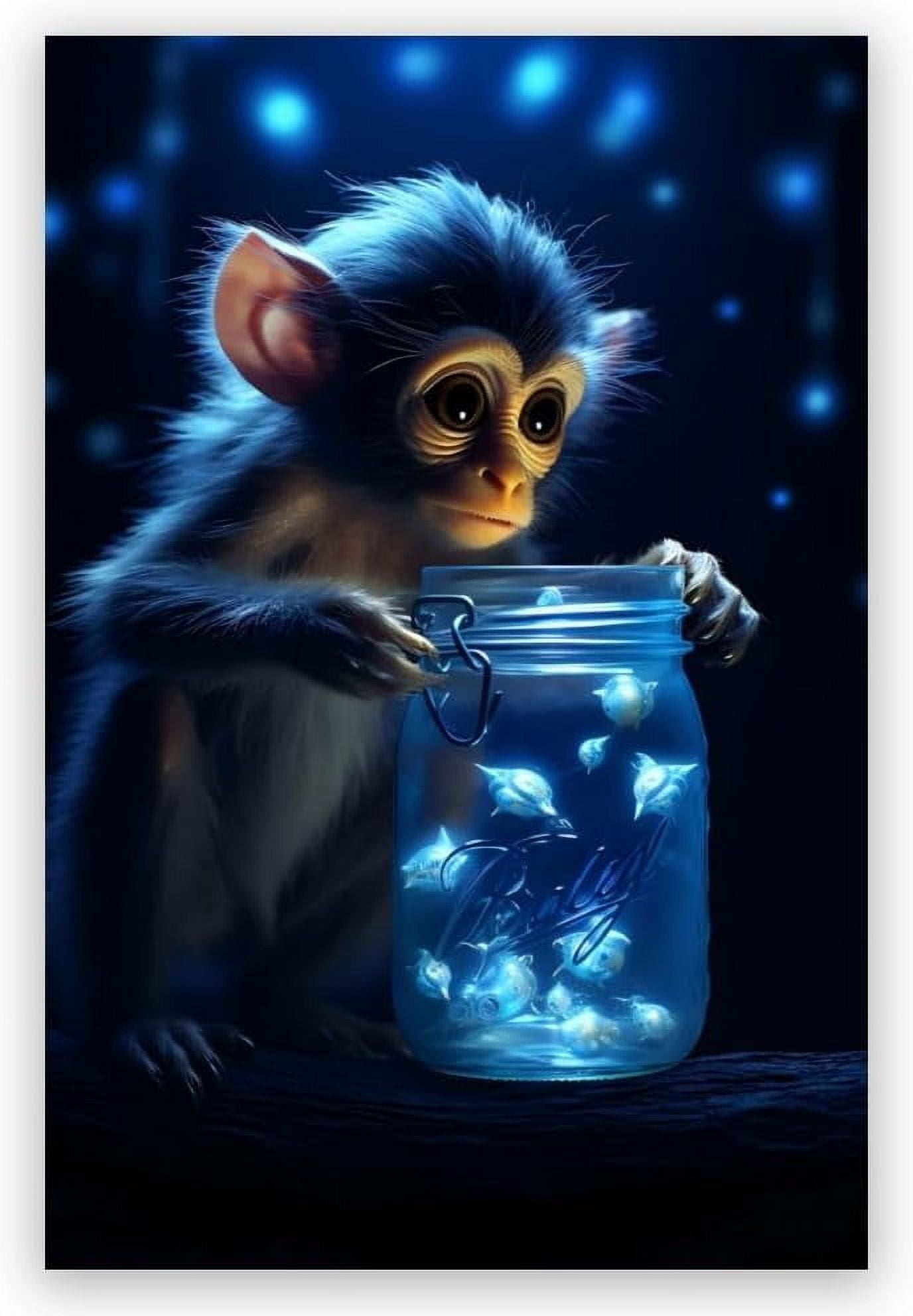AXXPosters Cute Monkey Luminous Glow Poster Animal Wall Decor Cartoon ...
