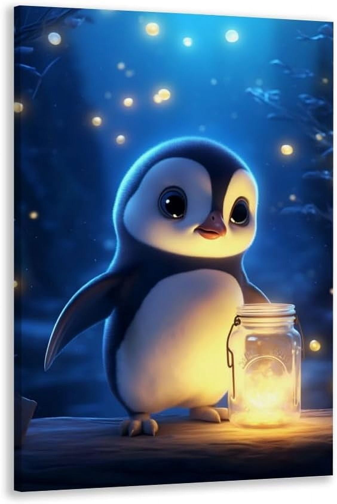 AXXPosters Cute Penguin Luminous Glow Poster Animal Wall Decor Cartoon ...
