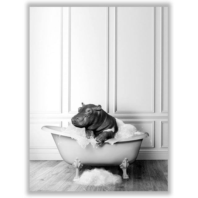 AXXPosters Decor Hippo Animals Bathtub Poster Hippo Decor, Bathroom ...
