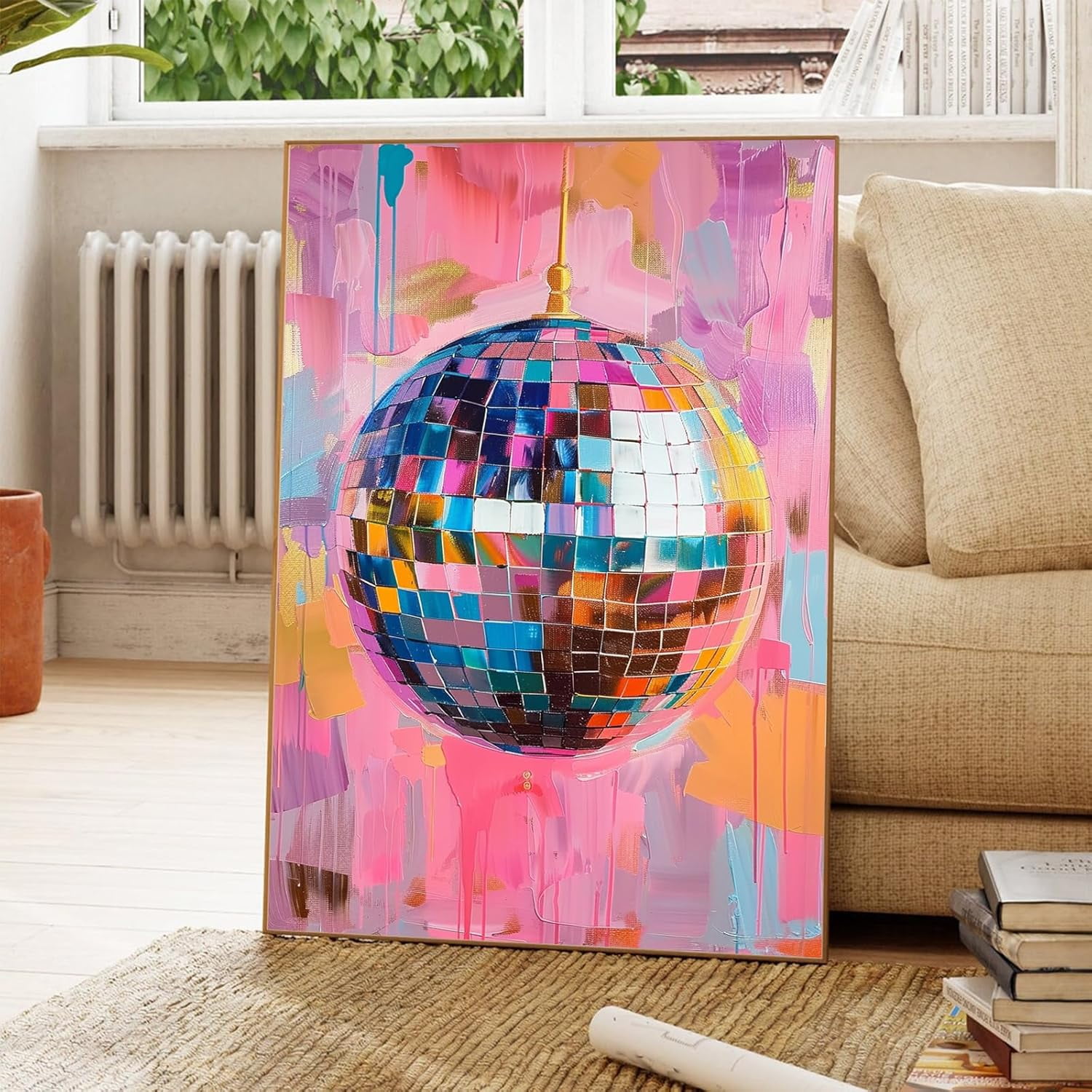 AXXPosters Disco Ball Wall Art Pink Disco Wall Art Funky Disco Ball ...