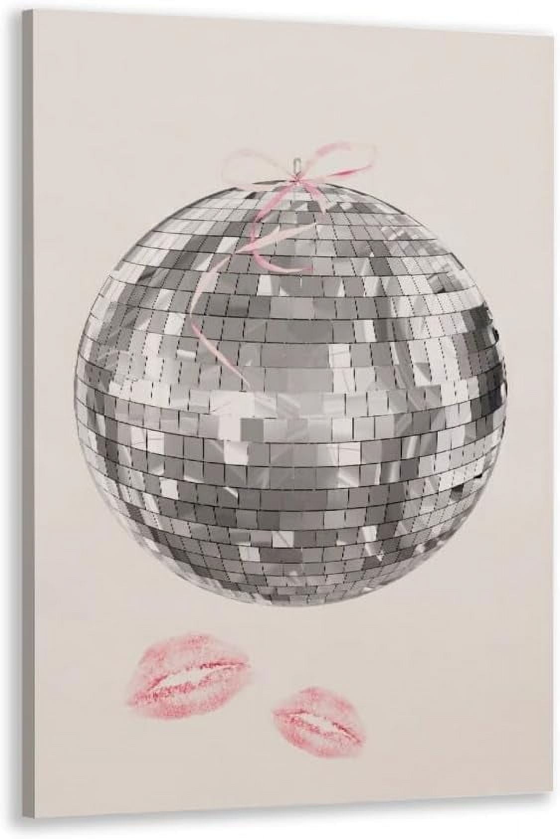 AXXPosters Disco wall art Disco ball with bow poster pink room decor ...