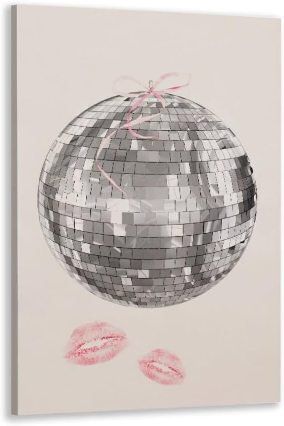 AXXPosters Disco wall art Disco ball with bow poster pink room decor ...