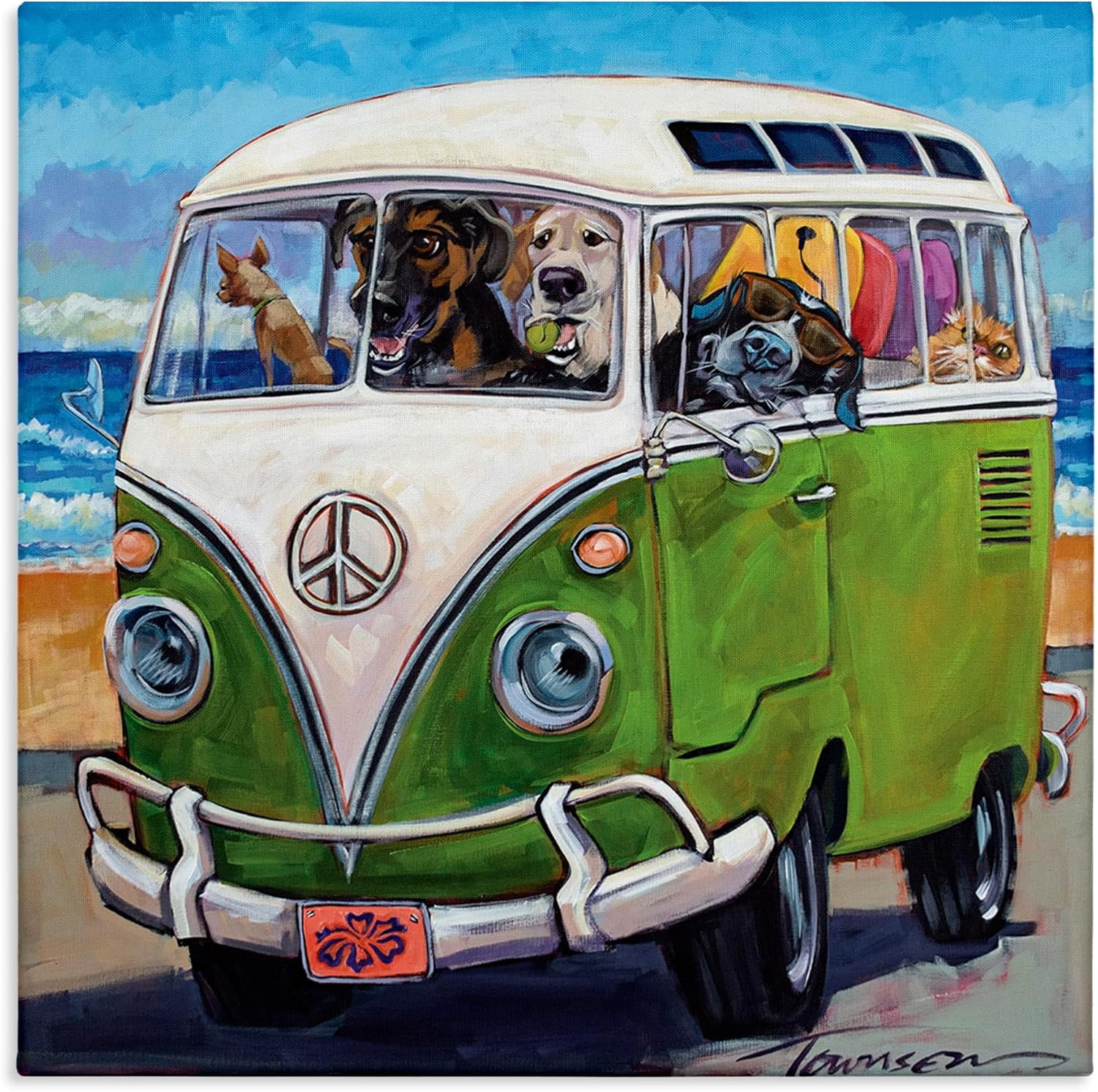 AXXPosters-Dogs Driving Retro Van Summer Beach Trip Canvas Wall Art ...