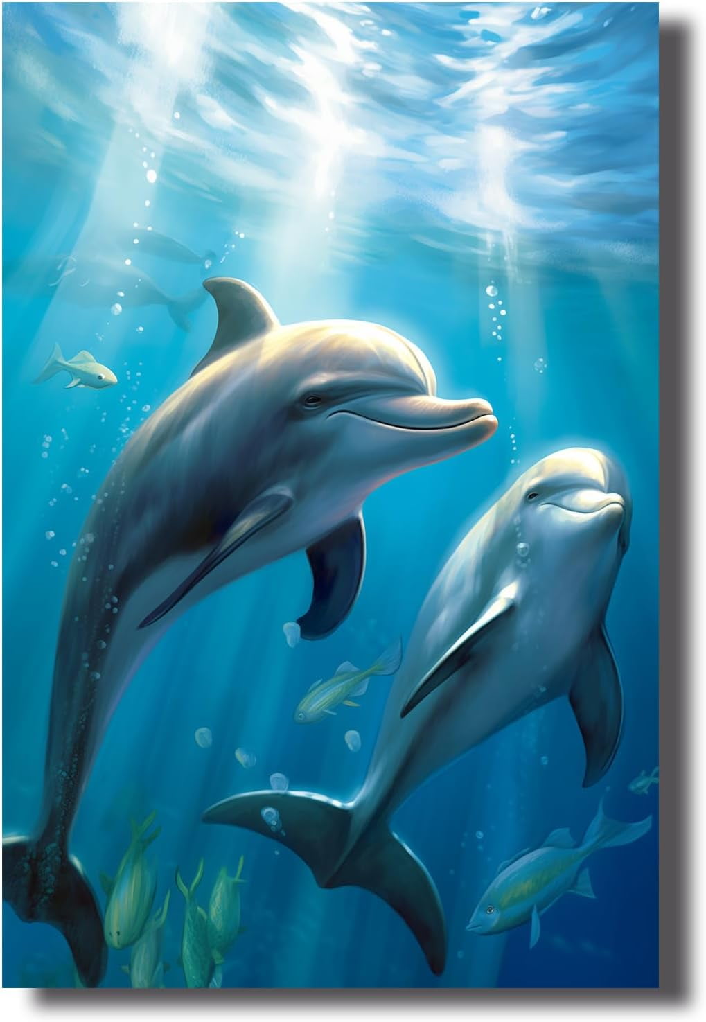 AXXPosters Dolphin Canvas Wall Art Blue Ocean Dolphin Picture Prints ...