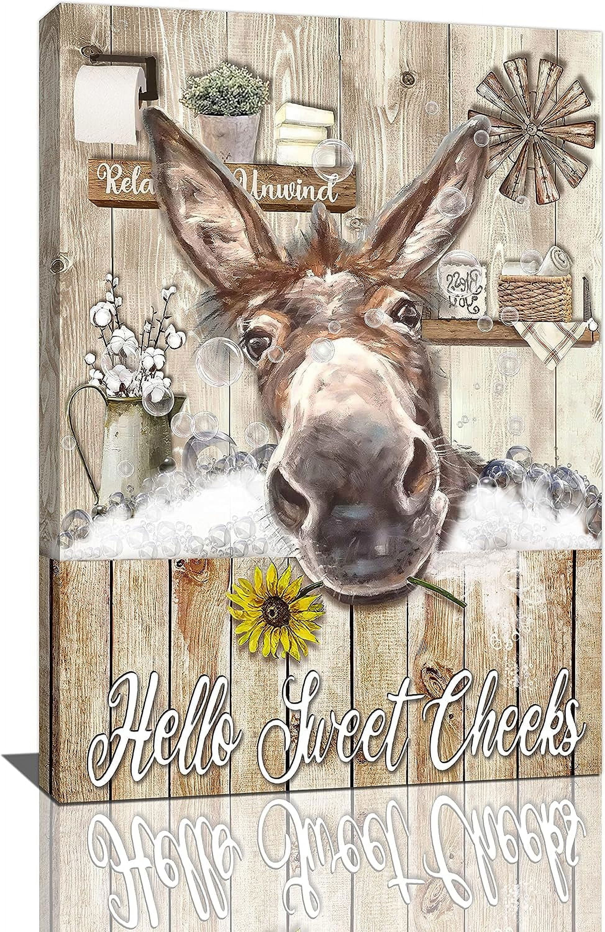 AXXPosters-Donkey Wall Art Rustic Donkey Bathroom Decor Farmhouse ...