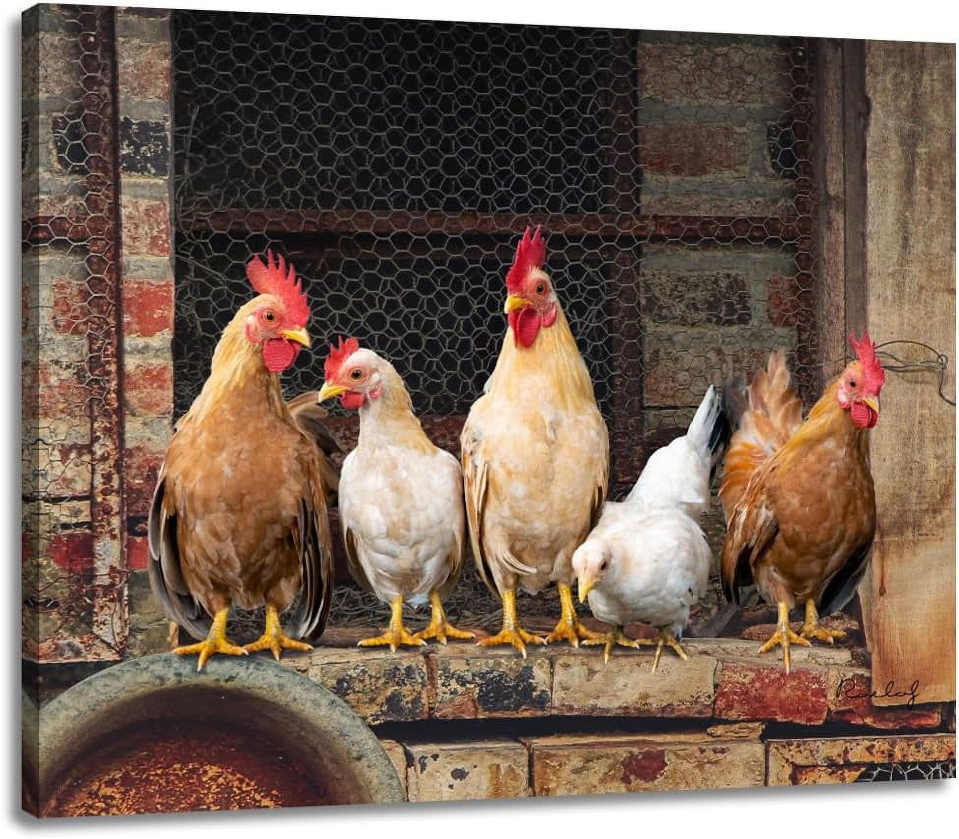 AXXPosters-Farmhouse Chicken Wall Art Canvas, Rustic Decor with Hens ...