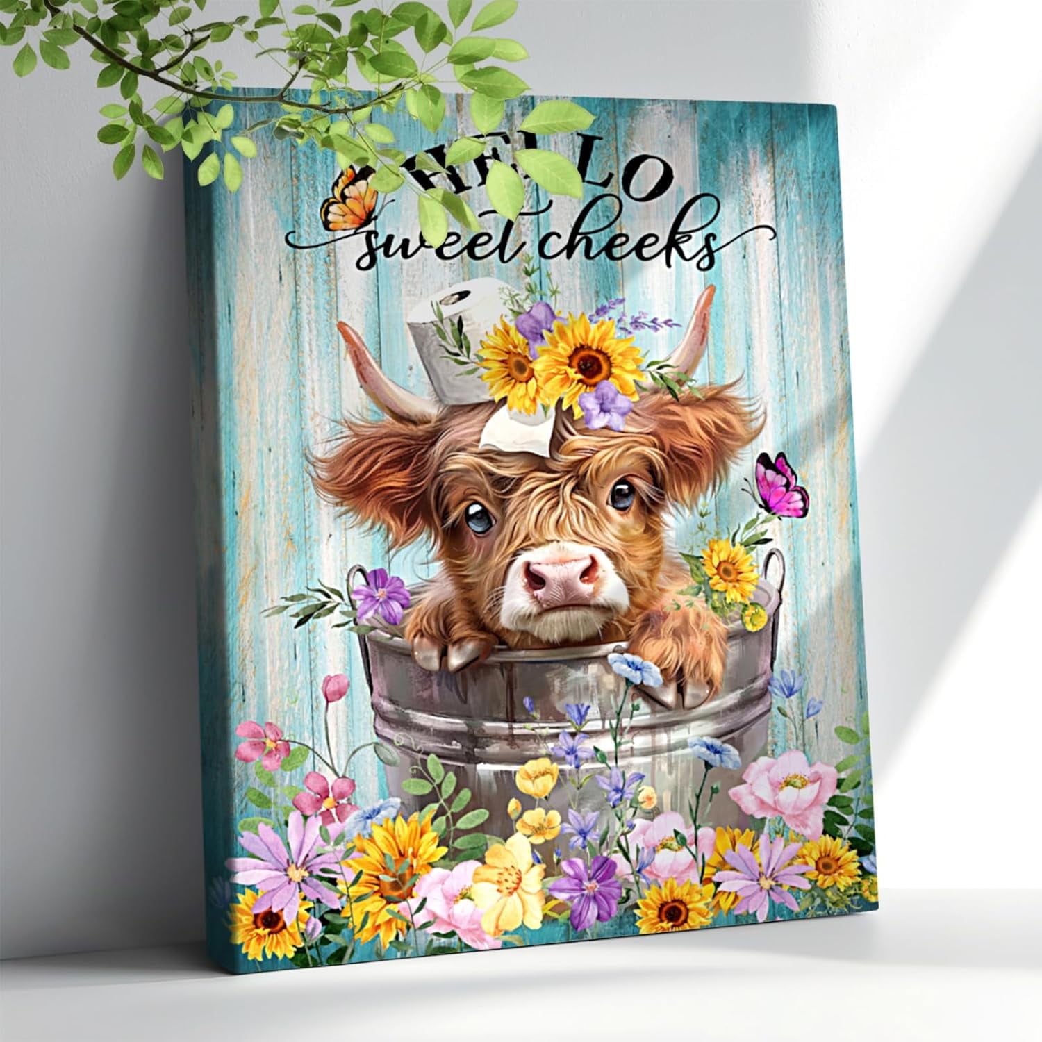 AXXPosters Farmhouse Cute Highland Cow Wall Art Colourful Flower Cow ...