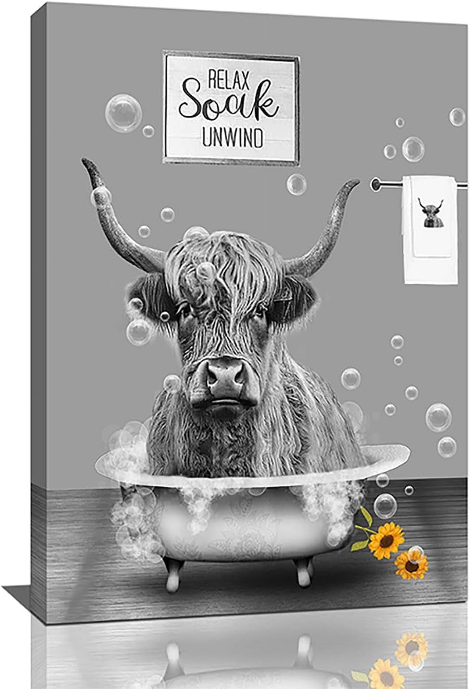 AXXPosters-Farmhouse Highland Cow Bathroom Wall Art Funny Highland ...