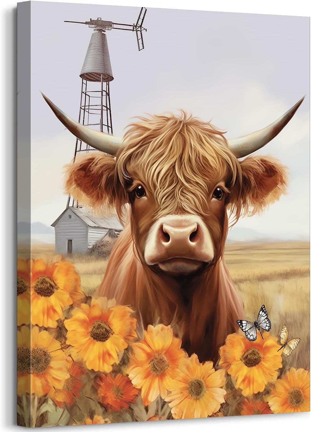 AXXPosters Farmhouse Highland Cow Wall Decor Cute Calf Cattle Windmill ...