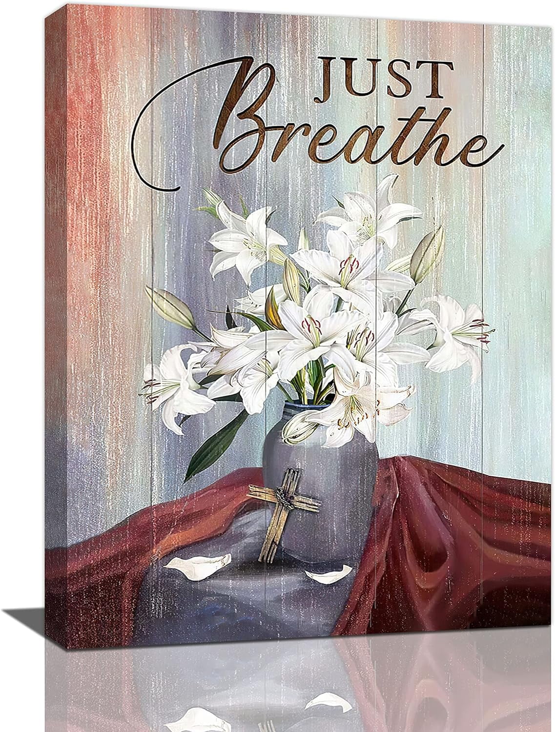 AXXPosters Farmhouse Lily Wall Art Rustic Religious Floral Just Breathe ...