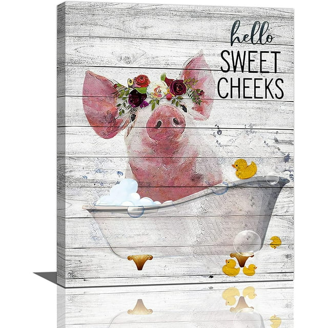 AXXPosters-Farmhouse Pig Bathroom Wall Art Funny Pig Bathroom Pictures ...