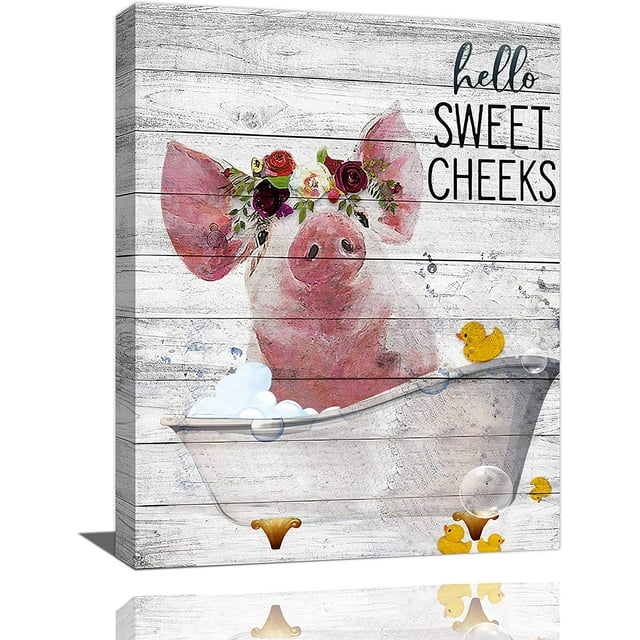 AXXPosters-Farmhouse Pig Bathroom Wall Art Funny Pig Bathroom Pictures ...