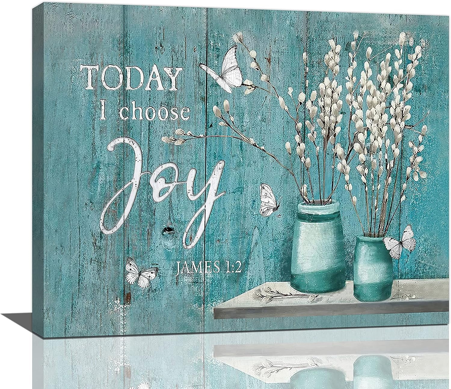 AXXPosters-Farmhouse Teal Flower Wall Art Rustic Teal Floral Butterfly ...