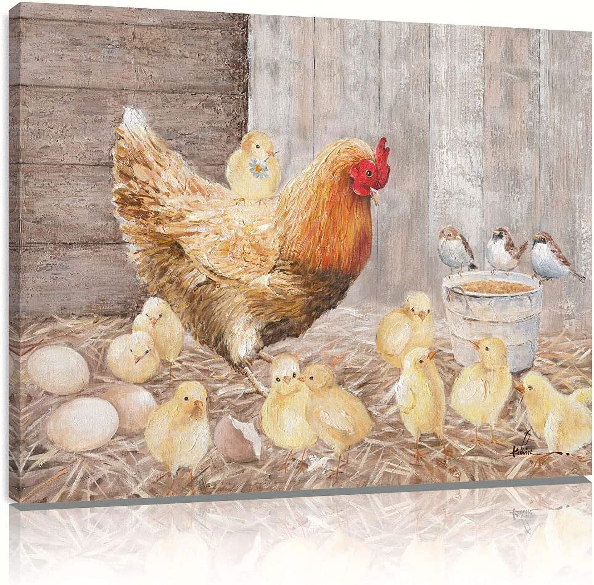 AXXPosters-Farmhouse Wall Art Rooster Print: Hen Painting Small Born ...