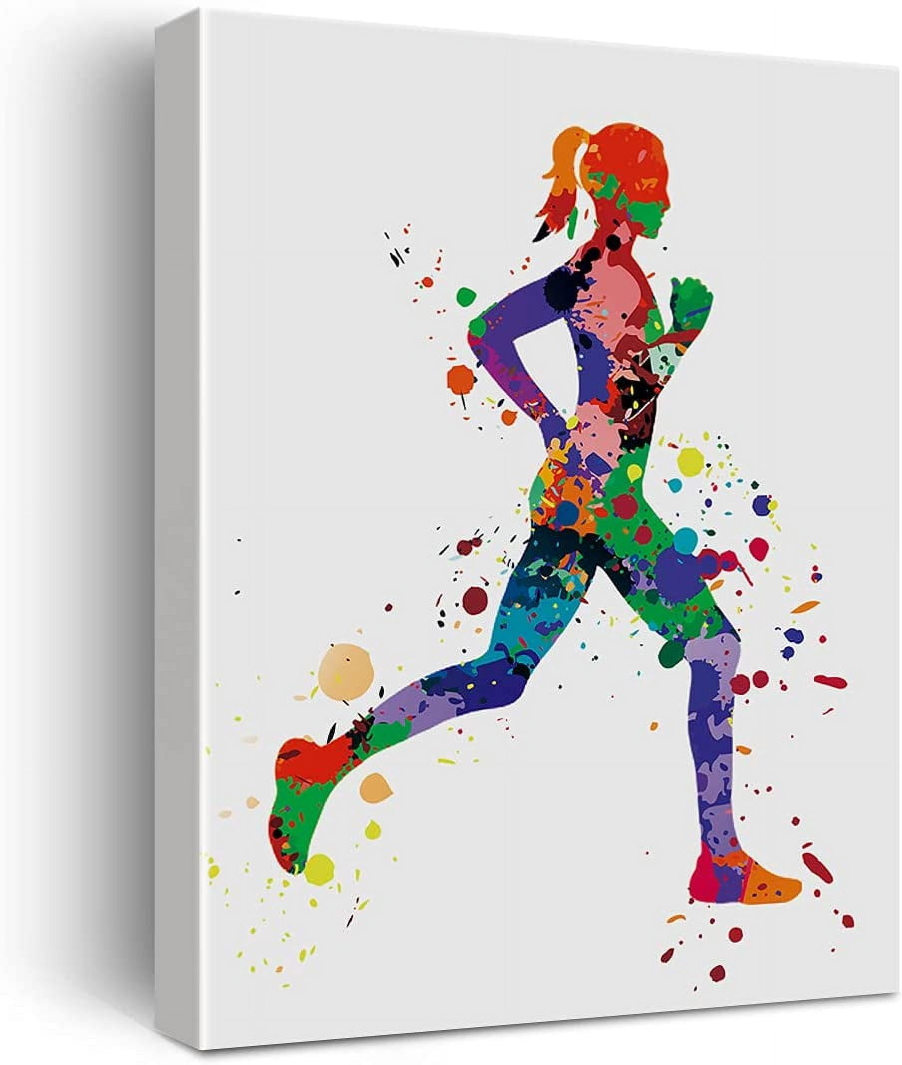 AXXPosters-Female Runner Watercolor Poster Canvas Wall Art for ...